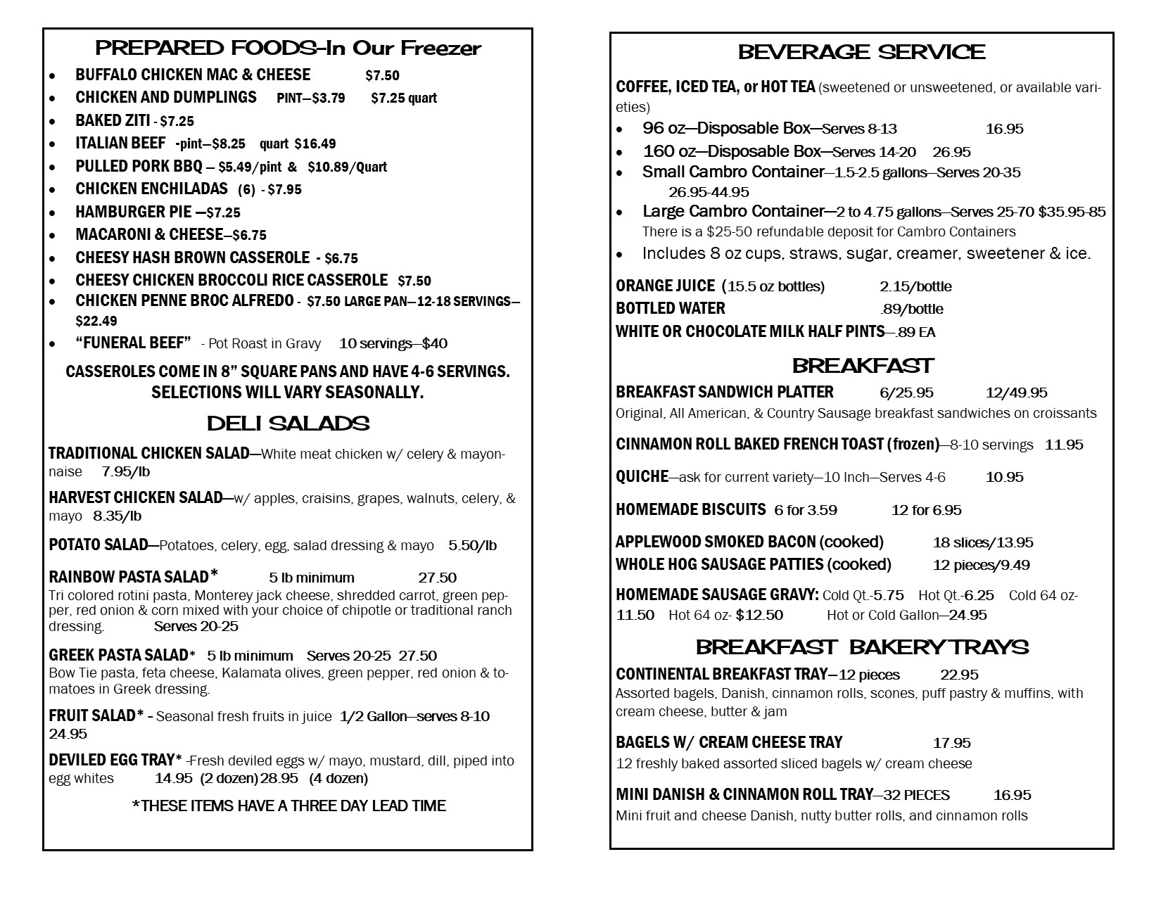 Jubelt's Catering and Bakery Menu