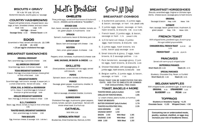 Jubelt's Menu