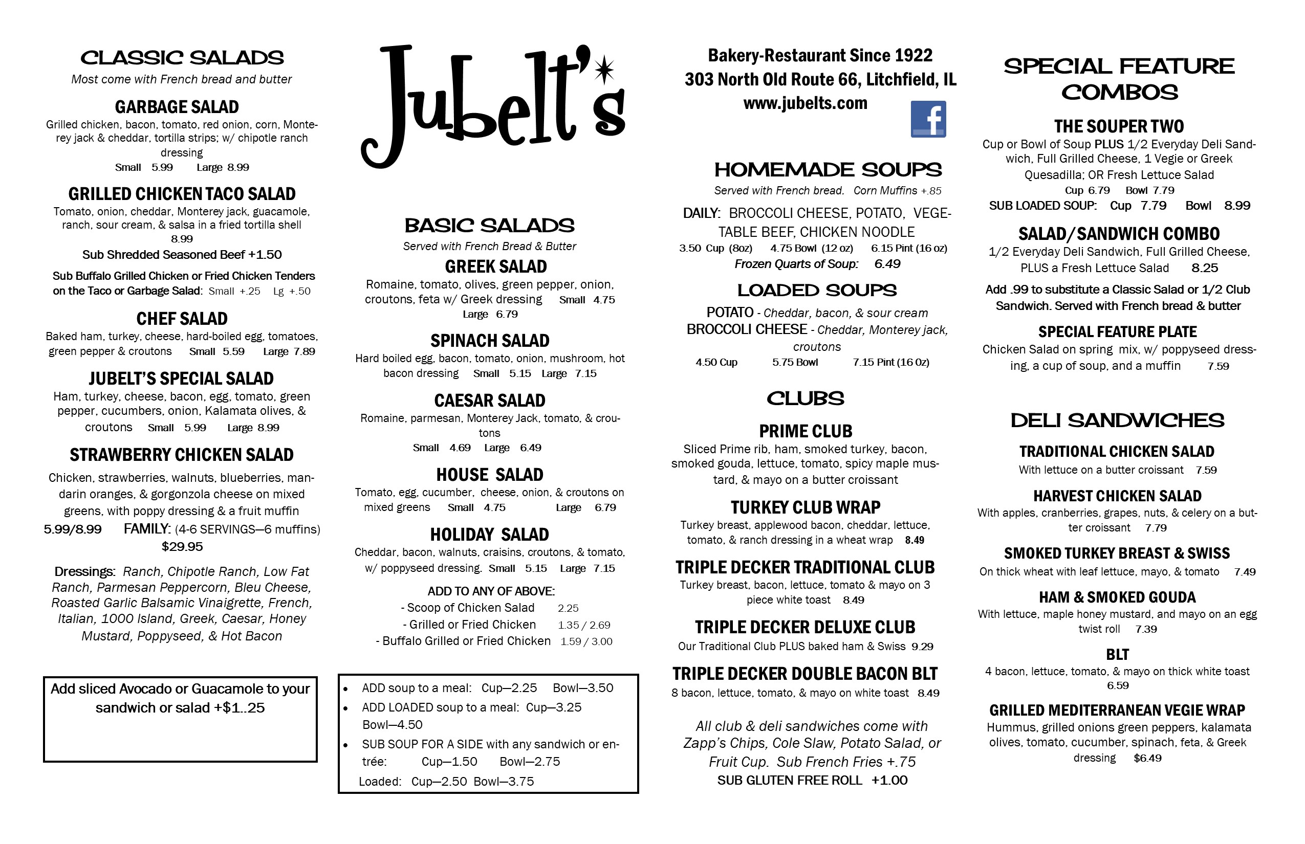 Jubelt's Menu