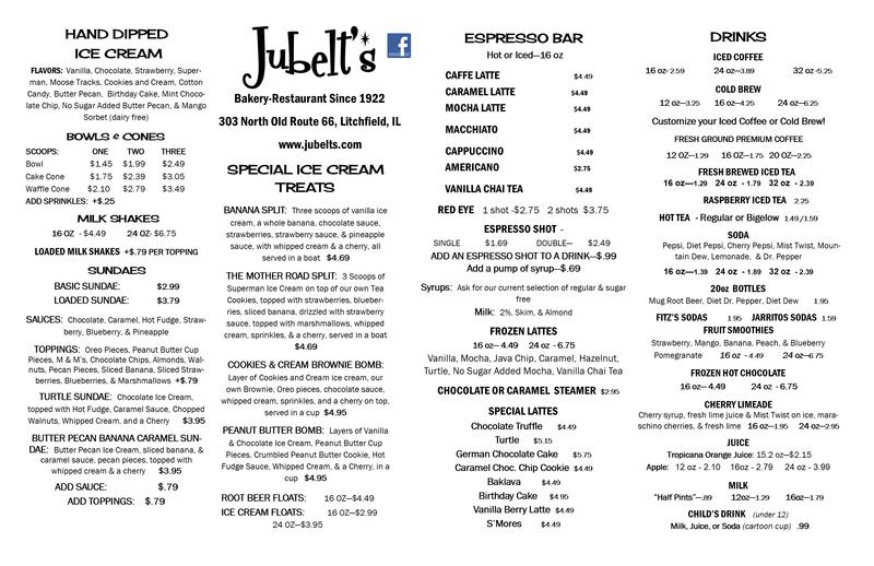 Jubelt's Menu